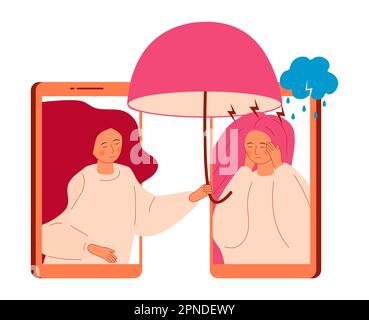 Online psychology help. Panic attack of man concept vector. Doctor of psychiatry taking umbrella ...