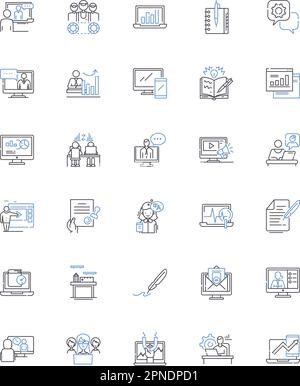 Functioning line icons collection. Operation, Performance, Execution, Mechanism, Activity ...