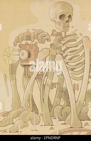 Skeleton mural on the side of an apartment block, Old Town, Lagos ...