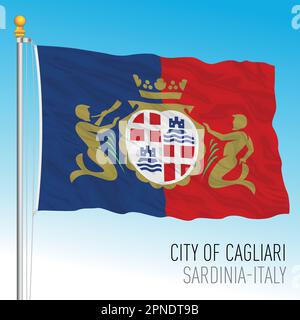 City of Cagliari flag with coat of arms, Sardinia, Italy, vector ...
