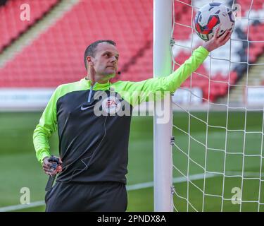 Referee Geoff Eltringham checks the goal line technology ahead of the ...