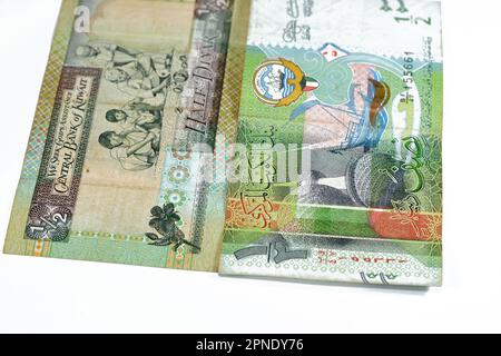 Old and new Kuwaiti half dinar bill banknotes money coat of arms of ...
