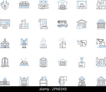Establishment revitalization line icons collection. Redevelopment ...