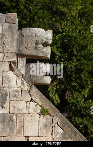 Mayan sculptures inside the archaeological site of Chichen Itza ...