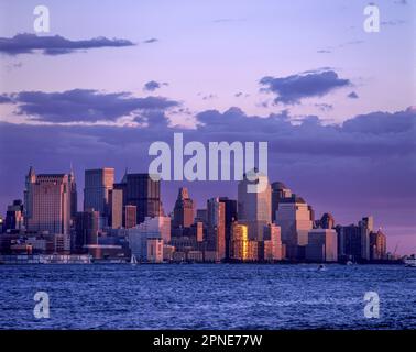 2000s NEW YORK CITY LOWER MANHATTAN SKYLINE AT NIGHT SHOWING WORLD ...