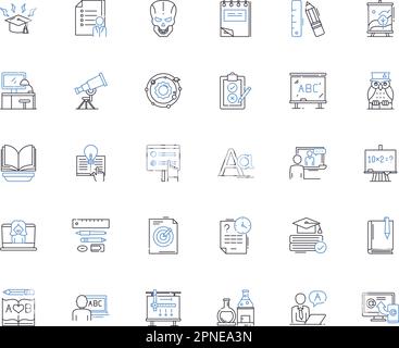 Implementing line icons collection. Integrating, Executing, Applying, Enacting, Launching ...
