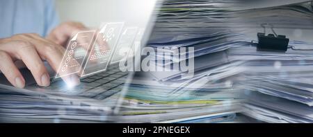 Document Management System DMS .Businessman hold folder and document ...