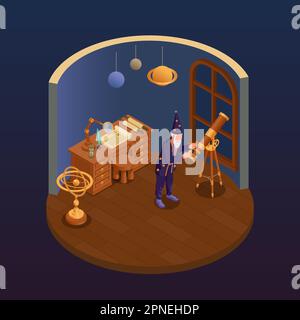 Ancient science composition with astronomy symbols isometric vector ...