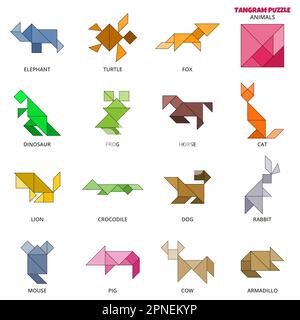 Tangram puzzle. Vector set with various animals Stock Vector Image ...