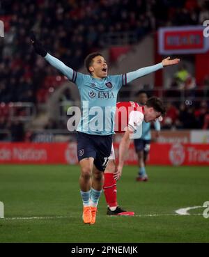 Burnley's Manuel Benson celebrates scoring his second goal of the game ...