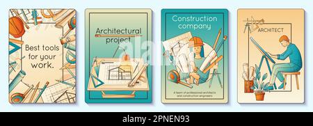 Architects job and projects set vector illustration. Cartoon engineers ...