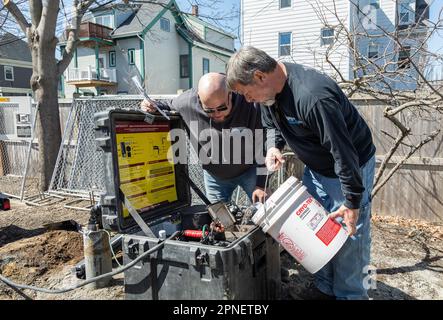 March 27, 2023. Beverly, MA. Thermal conductivity testing. Grouting of ...