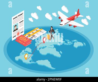 Migrant workers composition with job mobility symbols isometric vector ...