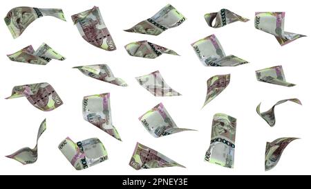 3D rendering of set of Botswanan pula notes flying in different angles ...