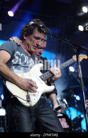 Ian Moss (left) and Jimmy Barnes Cold Chisel performing live in concert ...