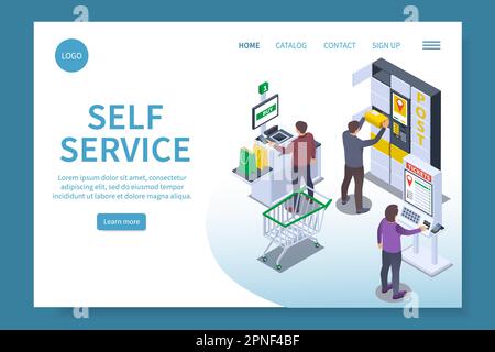 Self checkout vector website landing page design template Stock Vector Image & Art - Alamy