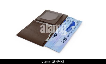 3D rendering of Nigerian naira notes in savings container. container ...