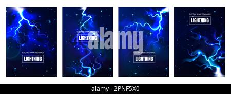 Set of lightning magical and bright light effect. Thunderstorm with ...