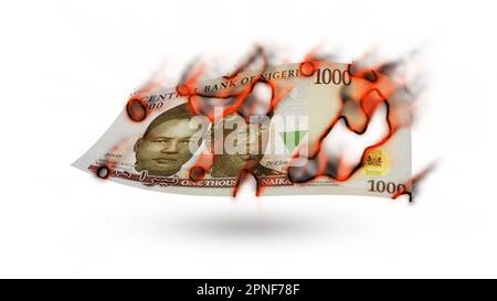 3d rendering of 500 Nigerian naira note burning Stock Photo - Alamy