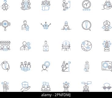 Convergence and alignment line icons collection. Synergy, Integration ...