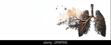 Lungs of a sick person from black leaves, sick destroyed. Sick ...