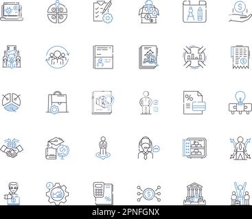 Cash flow plan linear icons set. Budget, Forecasting, Projections, Analysis, Expenses, Income ...