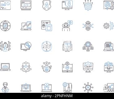 Cyber defense line icons collection. Firewall, Encryption, Malware, Antivirus, Authentication ...