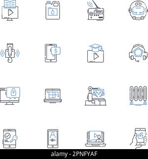 Infrastructure and facilities line icons collection. Bridges, Dams ...