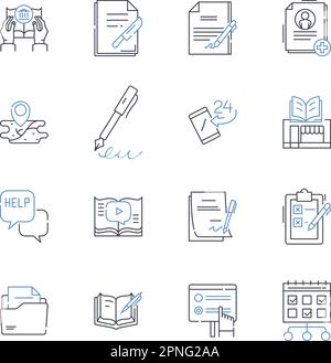 Teaching aids line icons collection. Whiteboard, Flashcards ...