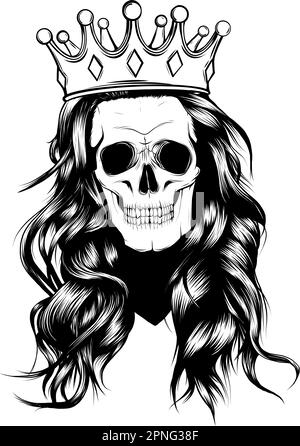 silhouette Skull Queen Line Art Vector Logo Design Illustration Stock ...