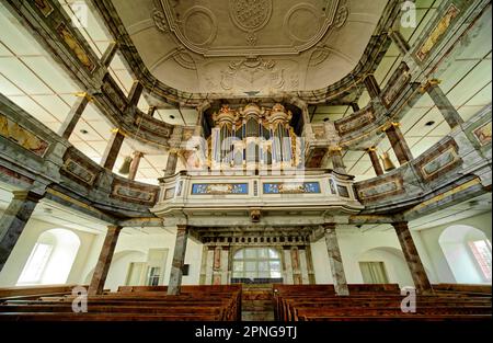 Baroque hall church St. Otto with the organ, interior, Wechselburg ...