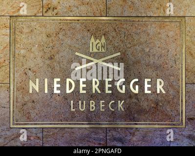 Niederegger company logo on the floor in the Niederegger headquarters ...