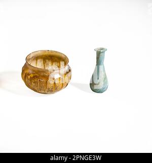 2 Roman glass containers one yellow one green first centuryBCE Stock ...