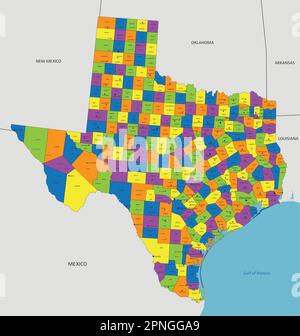 Colorful Texas political map with clearly labeled, separated layers ...