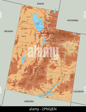 High detailed Utah physical map with labeling Stock Vector Image & Art ...