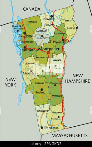 Vermont - Highly detailed editable political map with labeling Stock ...