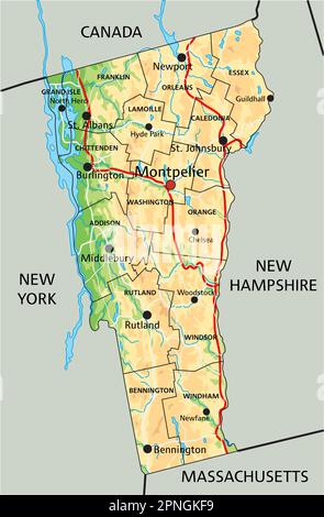 High detailed Vermont physical map with labeling Stock Vector Image ...