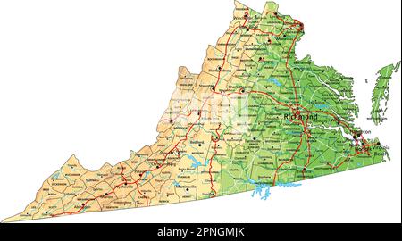 High detailed Virginia physical map with labeling Stock Vector Image ...