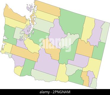 Washington - Highly detailed editable political map with labeling Stock ...