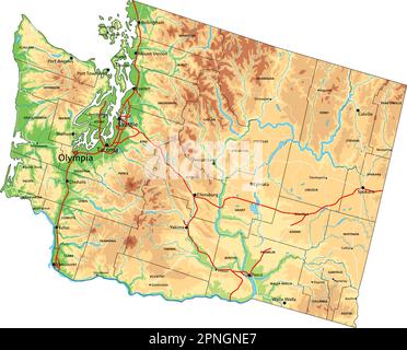 Highly detailed Washington physical map Stock Vector Image & Art - Alamy