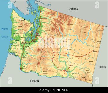 Highly detailed Washington physical map with labeling Stock Vector ...