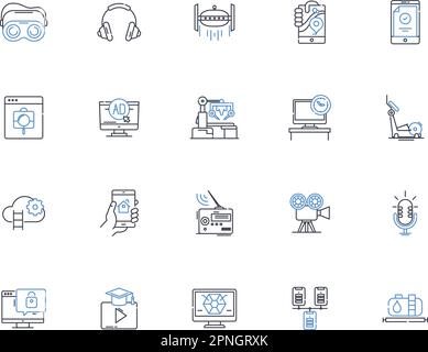 Contraptions line icons collection. Rube Goldberg, Gadget, Mechanism ...