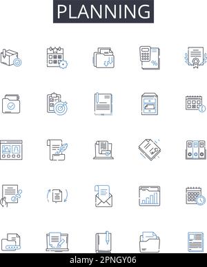 Creating blueprints line icons collection. Design, Planning ...