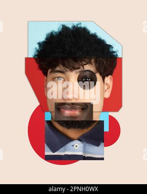 Contemporary collage made with male faces, heads with different style ...