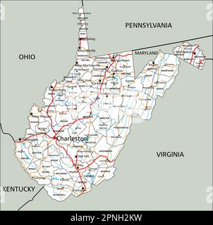 High detailed Virginia road map with labeling Stock Vector Image & Art ...