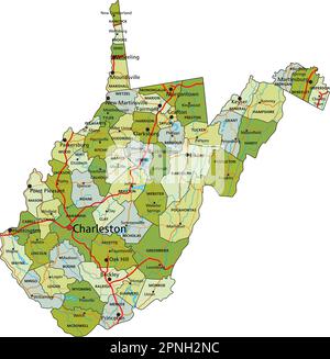 West Virginia - Highly detailed editable political map with labeling ...