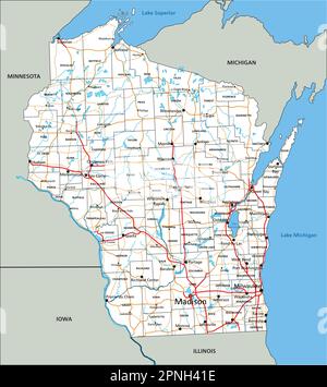 High detailed Michigan road map with labeling Stock Vector Image & Art ...
