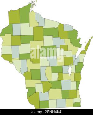 Wisconsin - Highly detailed editable political map with labeling Stock ...