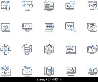 Mapping software line icons collection. Cartography, GIS, Geospatial ...