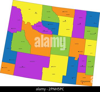 Colorful Wyoming political map with clearly labeled, separated layers ...